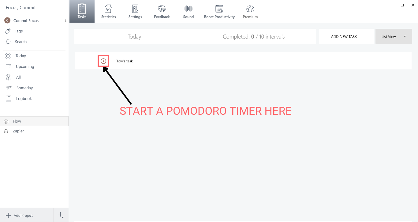 Pomodoro timer for Flow